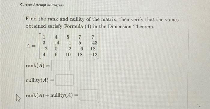 Solved Find the rank and nullity of the matrix; then verify | Chegg.com