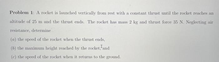 Solved Problem 1: A rocket is launched vertically from rest | Chegg.com