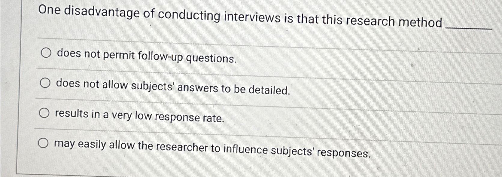 Solved One disadvantage of conducting interviews is that | Chegg.com