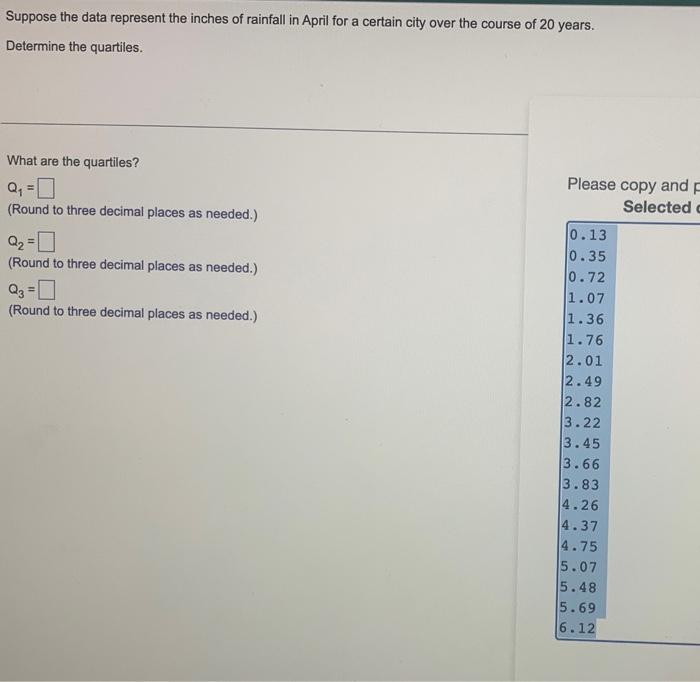 Solved Suppose the data represent the inches of rainfall in | Chegg.com