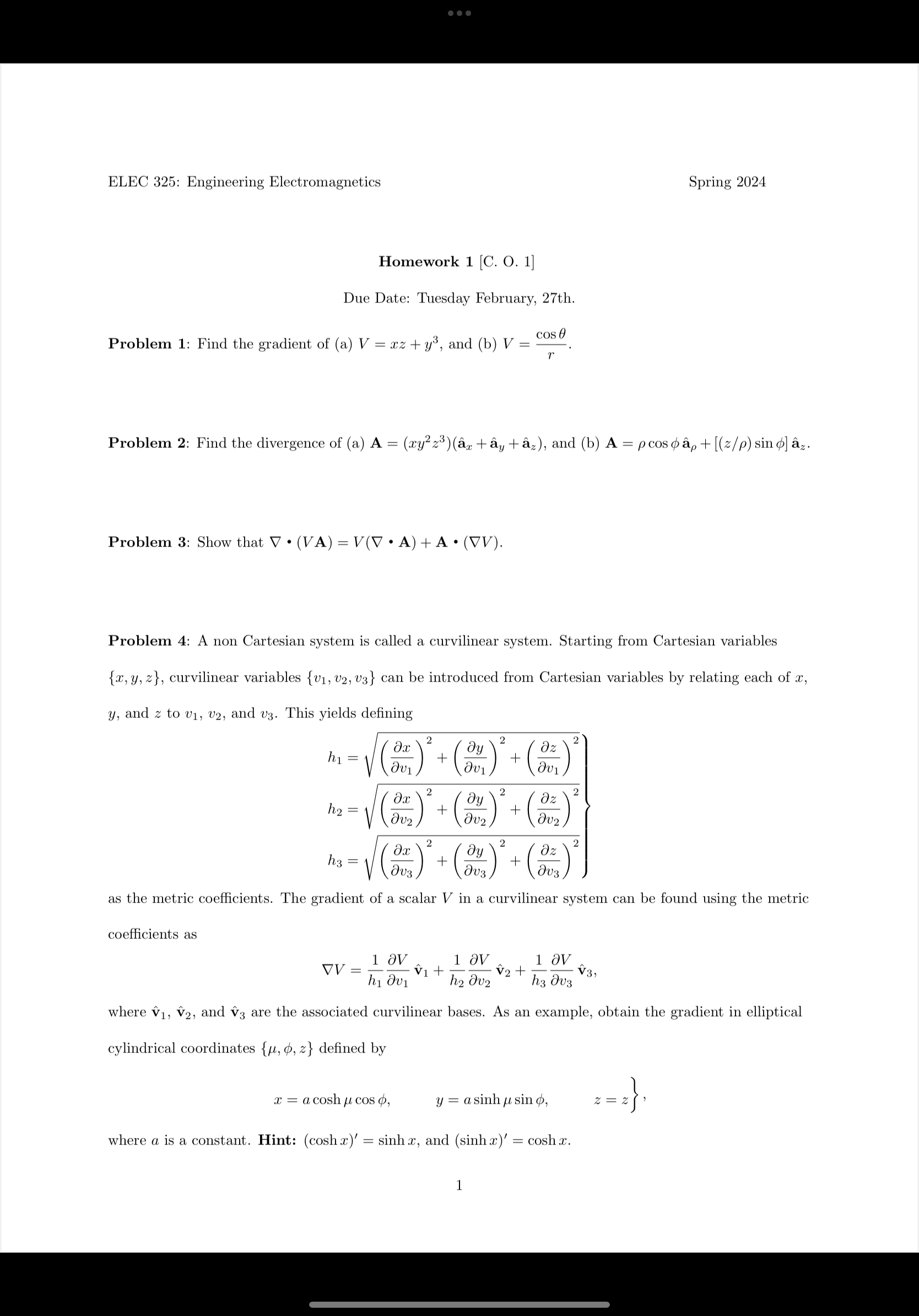 Solved ELEC 325: Engineering ElectromagneticsSpring | Chegg.com