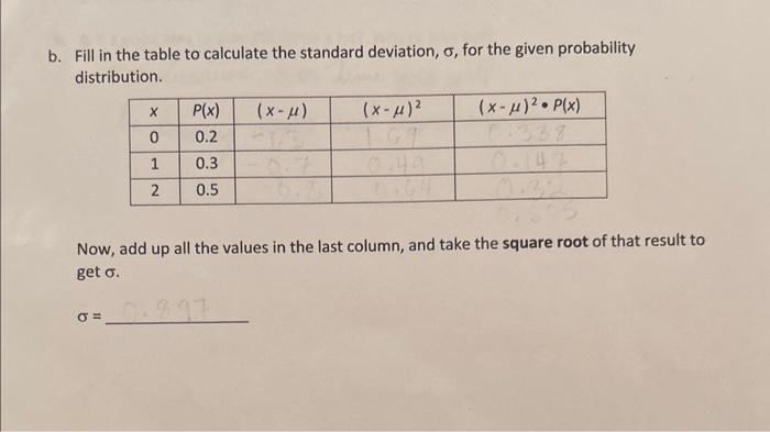 Solved b. Fill in the table to calculate the standard | Chegg.com