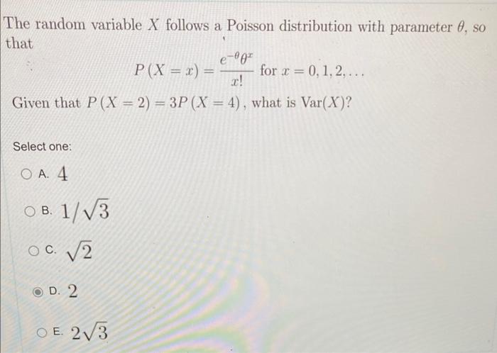 Solved The random variable X follows a Poisson distribution | Chegg.com
