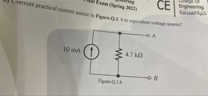 Solved Exam (Spring 2022) Convert practical current source | Chegg.com