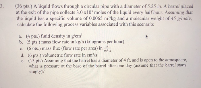 Solved 3. (36 pts.) A liquid flows through a circular pipe | Chegg.com