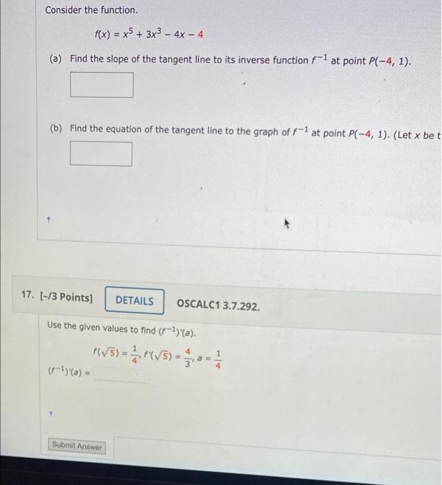 Solved Consider the function. f(x) = x5 + 3x3 - 4x - 4 + (a) | Chegg.com