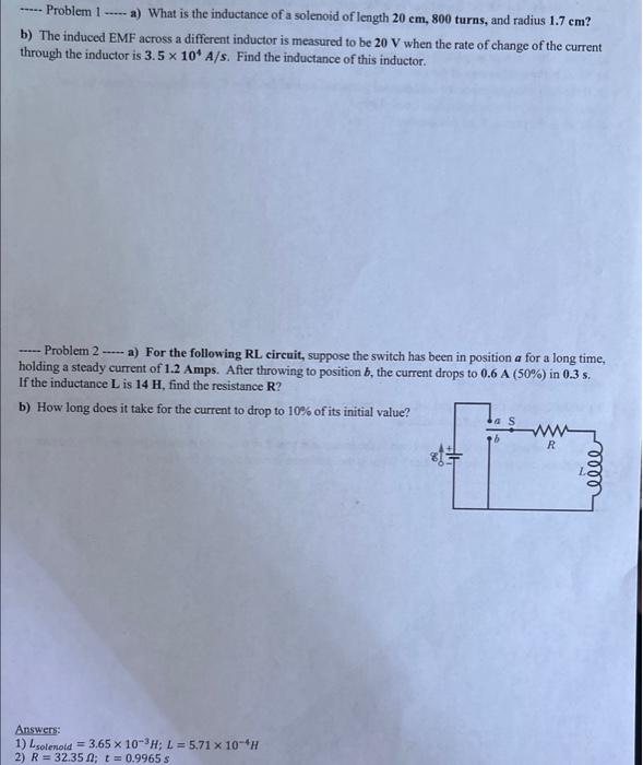 Solved Problem 1… a) What is the inductance of a solenoid of | Chegg.com