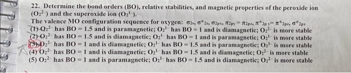 Solved 22. Determine the bond orders (BO), relative | Chegg.com