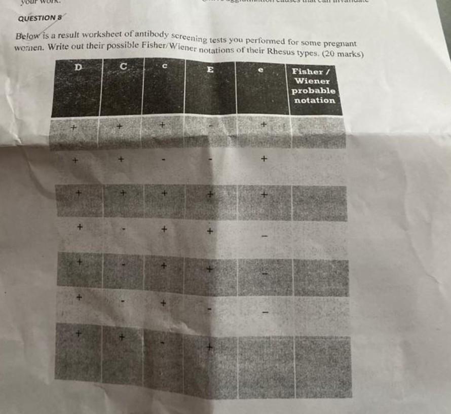 Solved QUESTION 8 Below is a result worksheet of antibody | Chegg.com