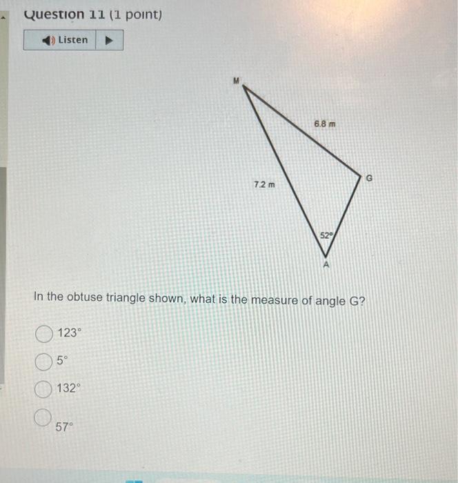 Solved In the obtuse triangle shown, what is the measure of | Chegg.com