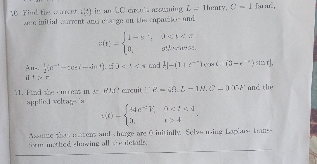 Solved Find the current i(t) ﻿in an LC circuit assuming L=1 | Chegg.com