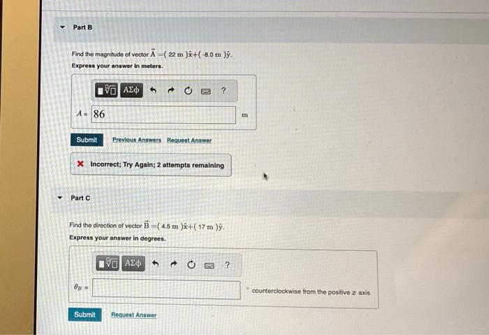 Solved Find tho magnitude of vector A=(22 m)x^+(−8.0 m)y^. | Chegg.com