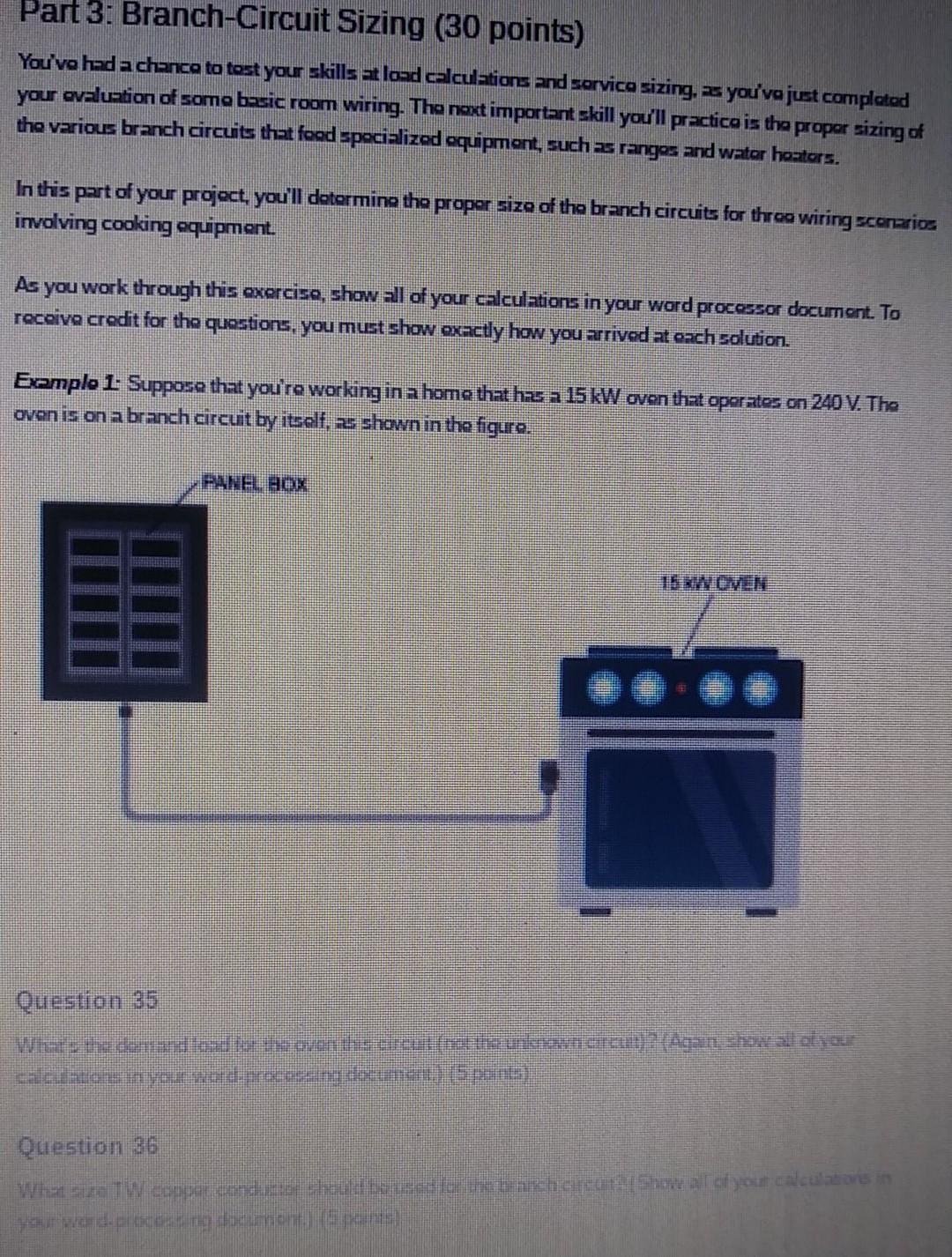 Part 3: Branch-Circuit Sizing (30 points) You've had | Chegg.com