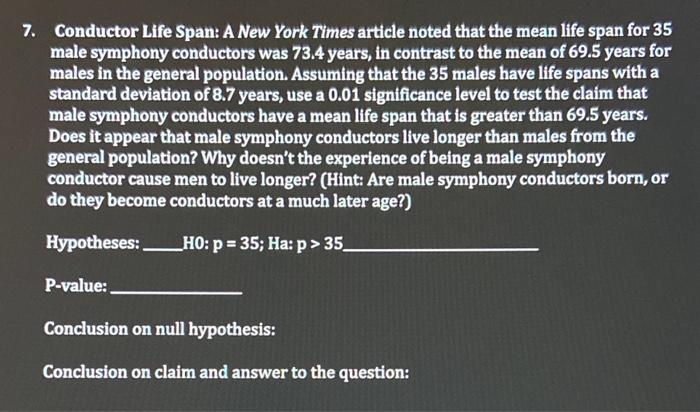 Solved 7. Conductor Life Span: A New York Times article | Chegg.com