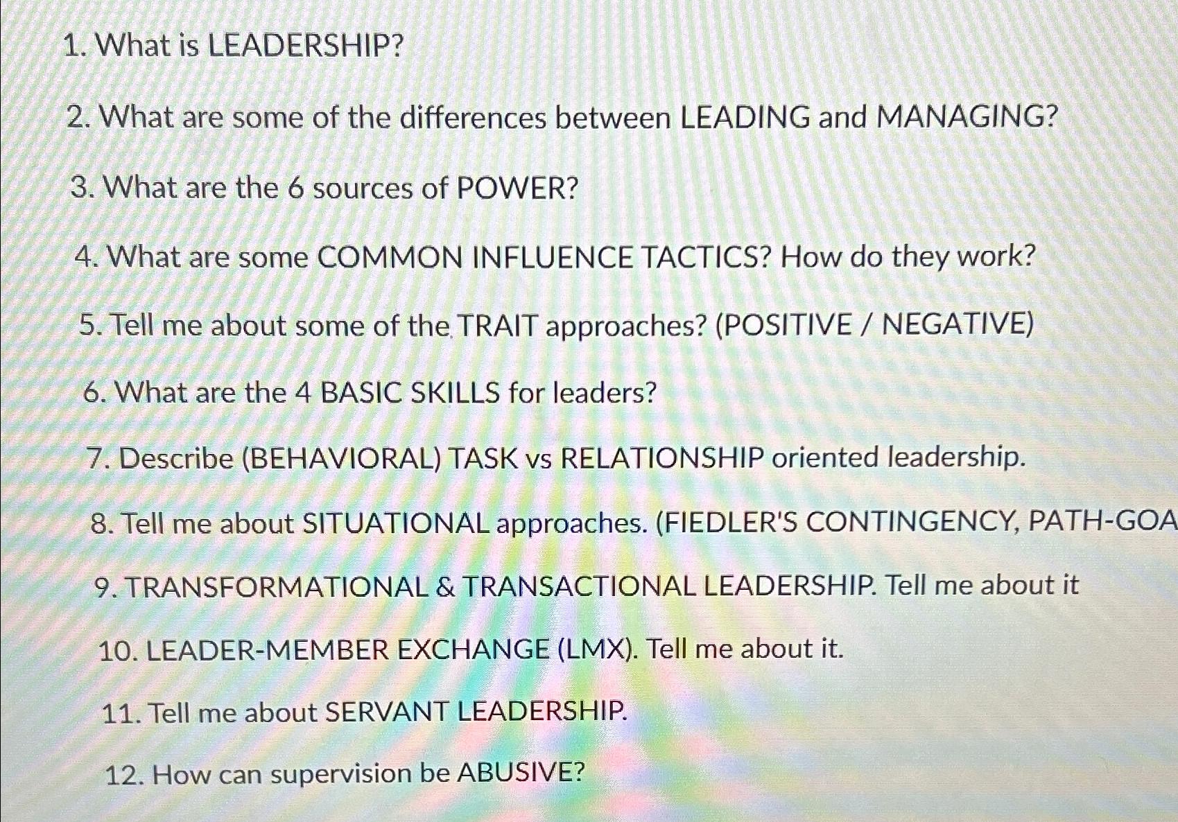 Solved What is LEADERSHIP?What are some of the differences | Chegg.com
