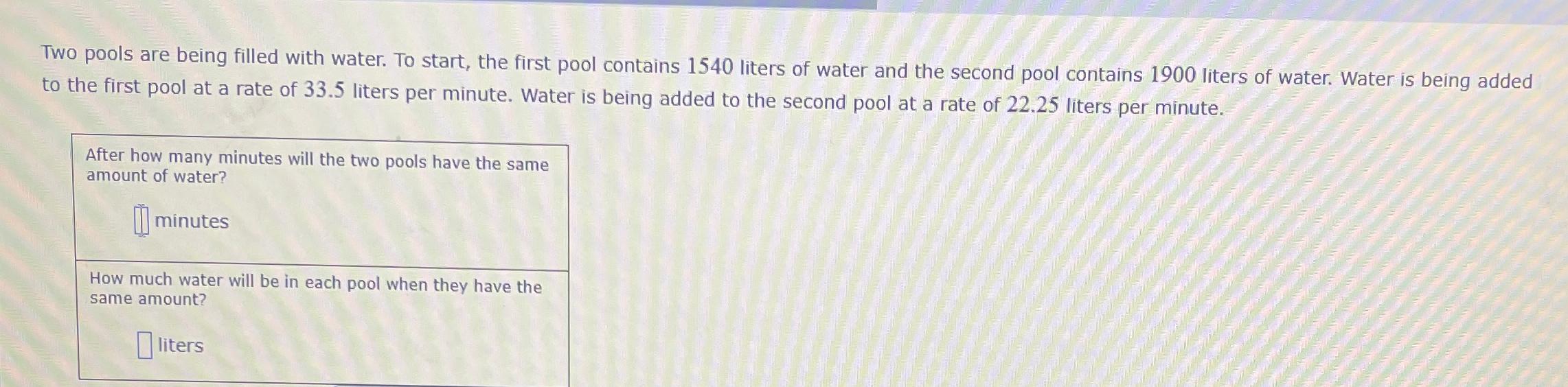 Solved Two pools are being filled with water. To start, the | Chegg.com