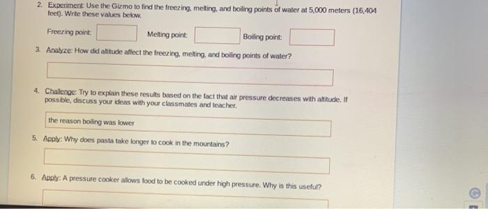 Solved 2. Experiment Use the Gizmo to find the freezing, | Chegg.com