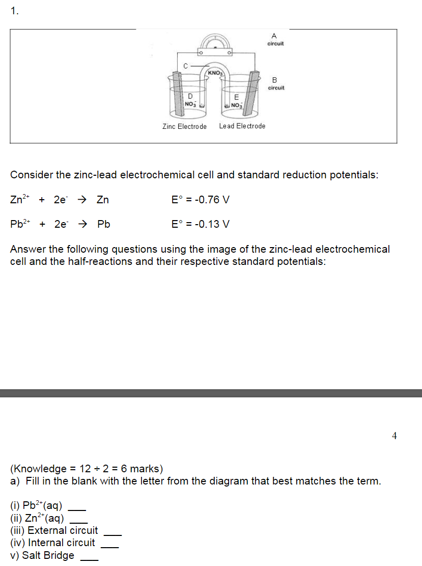 Solved Consider the zinc-lead electrochemical cell and | Chegg.com