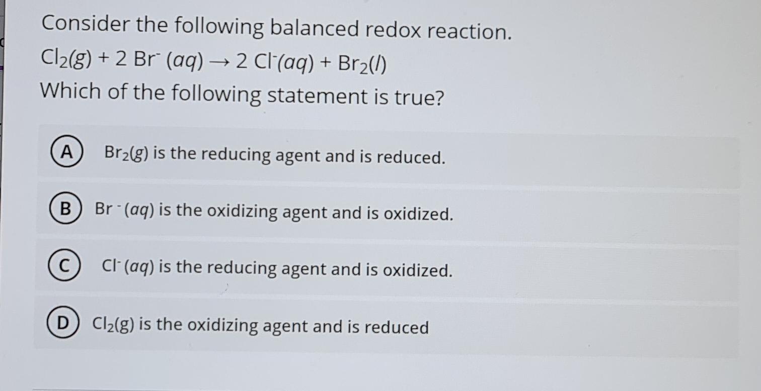 Solved Consider the following balanced redox reaction. | Chegg.com