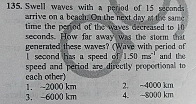Solved 135. Swell waves with a period of 15 seconds arrive | Chegg.com