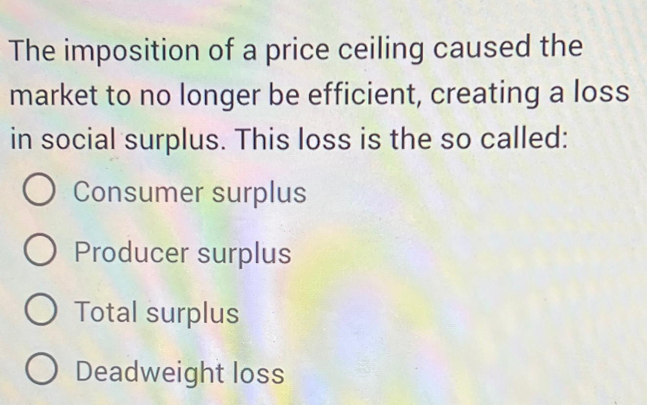 Solved The imposition of a price ceiling caused the market | Chegg.com