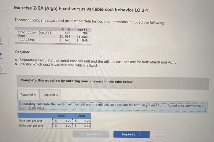 Solved Exercise 2-5A (Algo) Fixed versus variable cost | Chegg.com