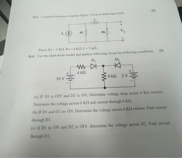 Solved Q-5 Computer freauency response H(jw) −Vo/s in | Chegg.com
