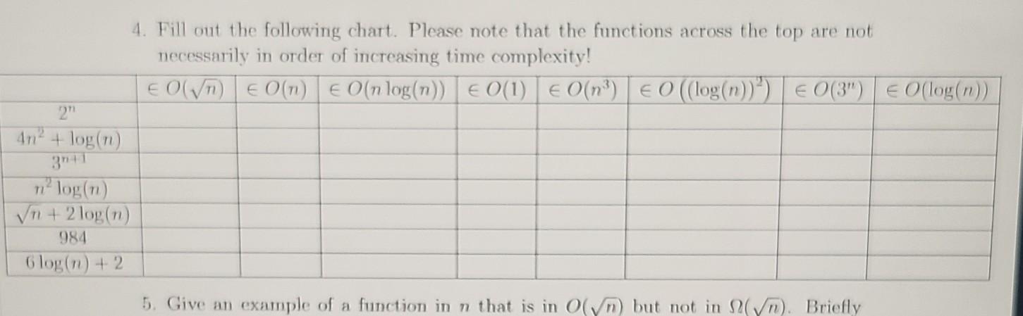 Solved 4. Fill out the following chart. Please note that the | Chegg.com