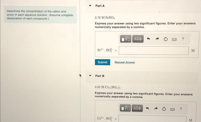 Solved Determine the concentration of the cation and anion | Chegg.com