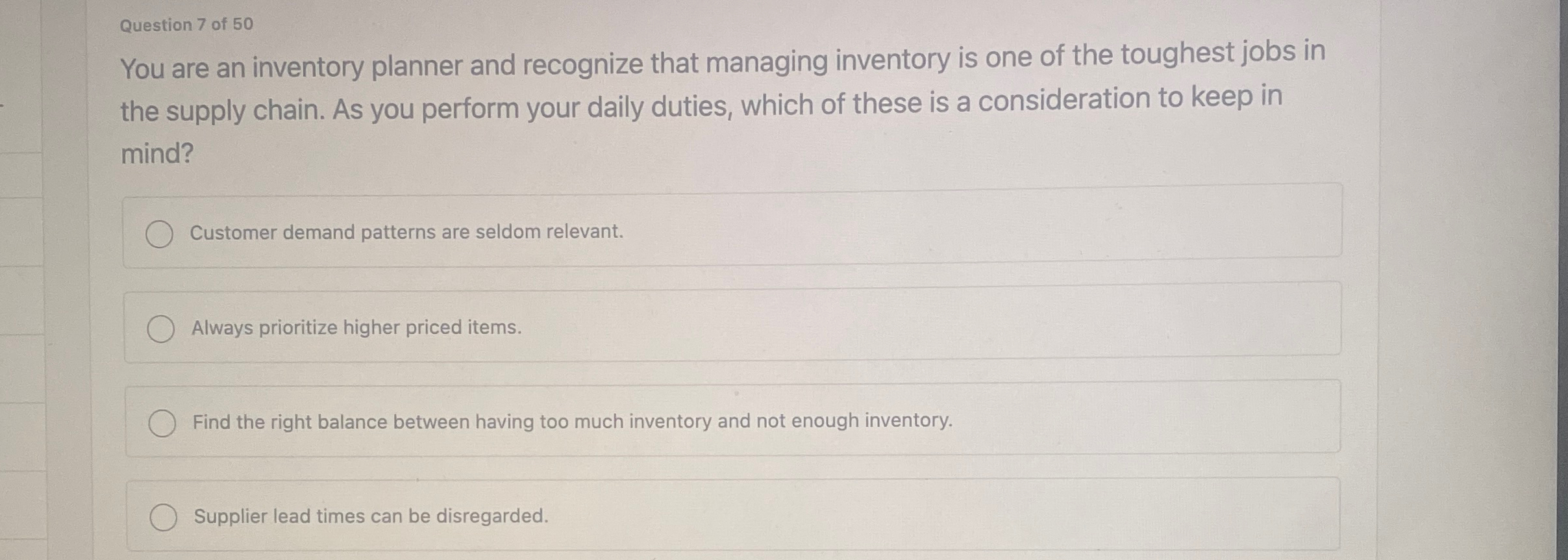 Solved Question 7 ﻿of 50You are an inventory planner and | Chegg.com