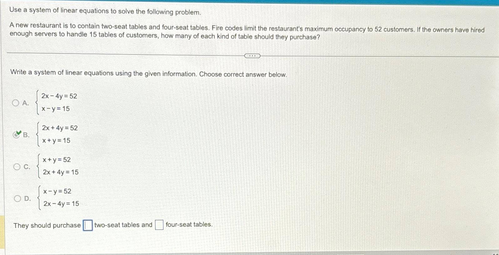 Solved Use a system of linear equations to solve the | Chegg.com