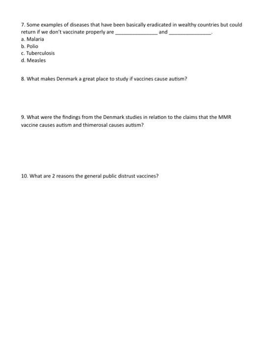 Vaccine War Questionnaire 1. According to the | Chegg.com