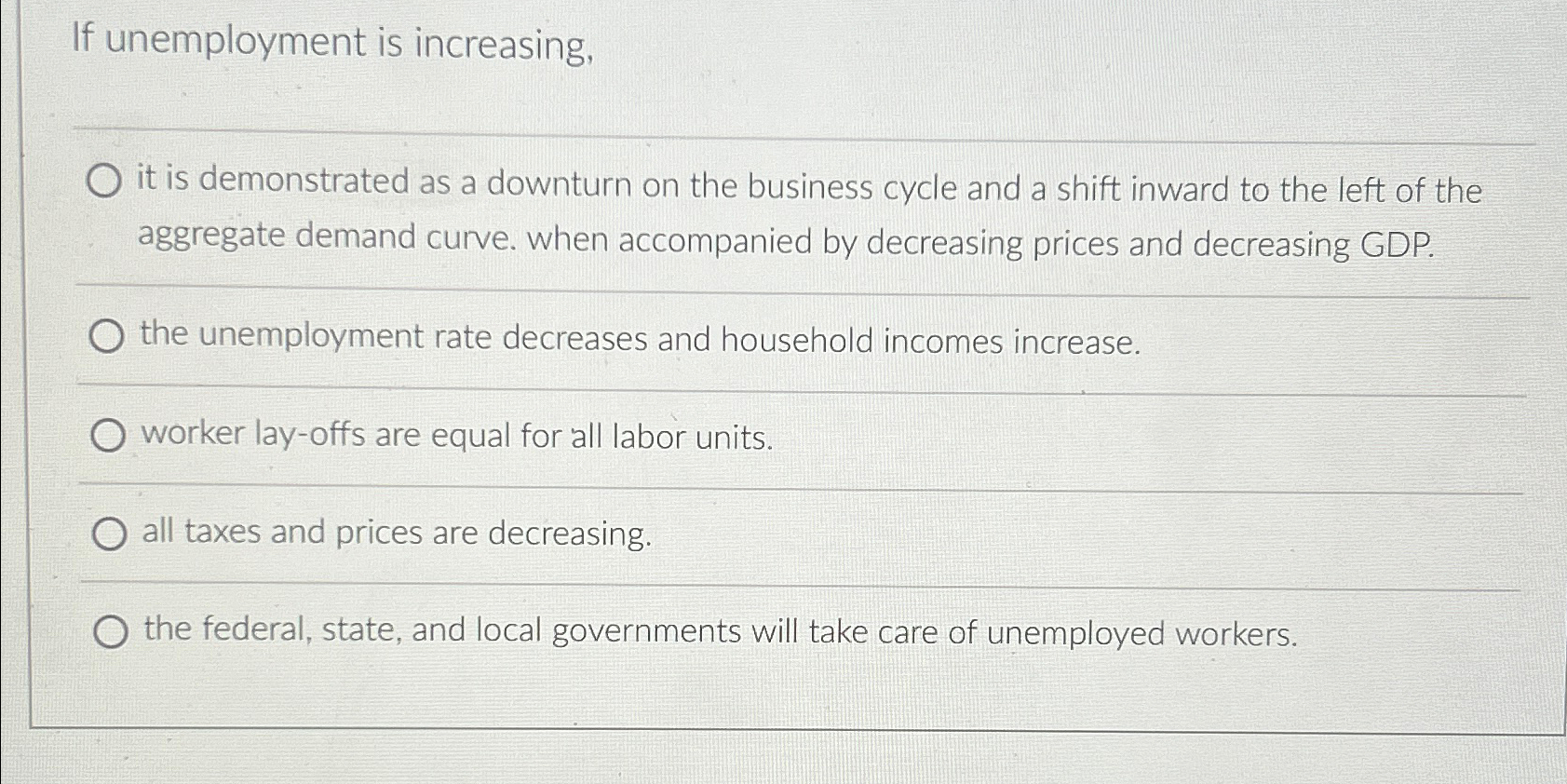 Solved If unemployment is increasing..it is demonstrated as | Chegg.com