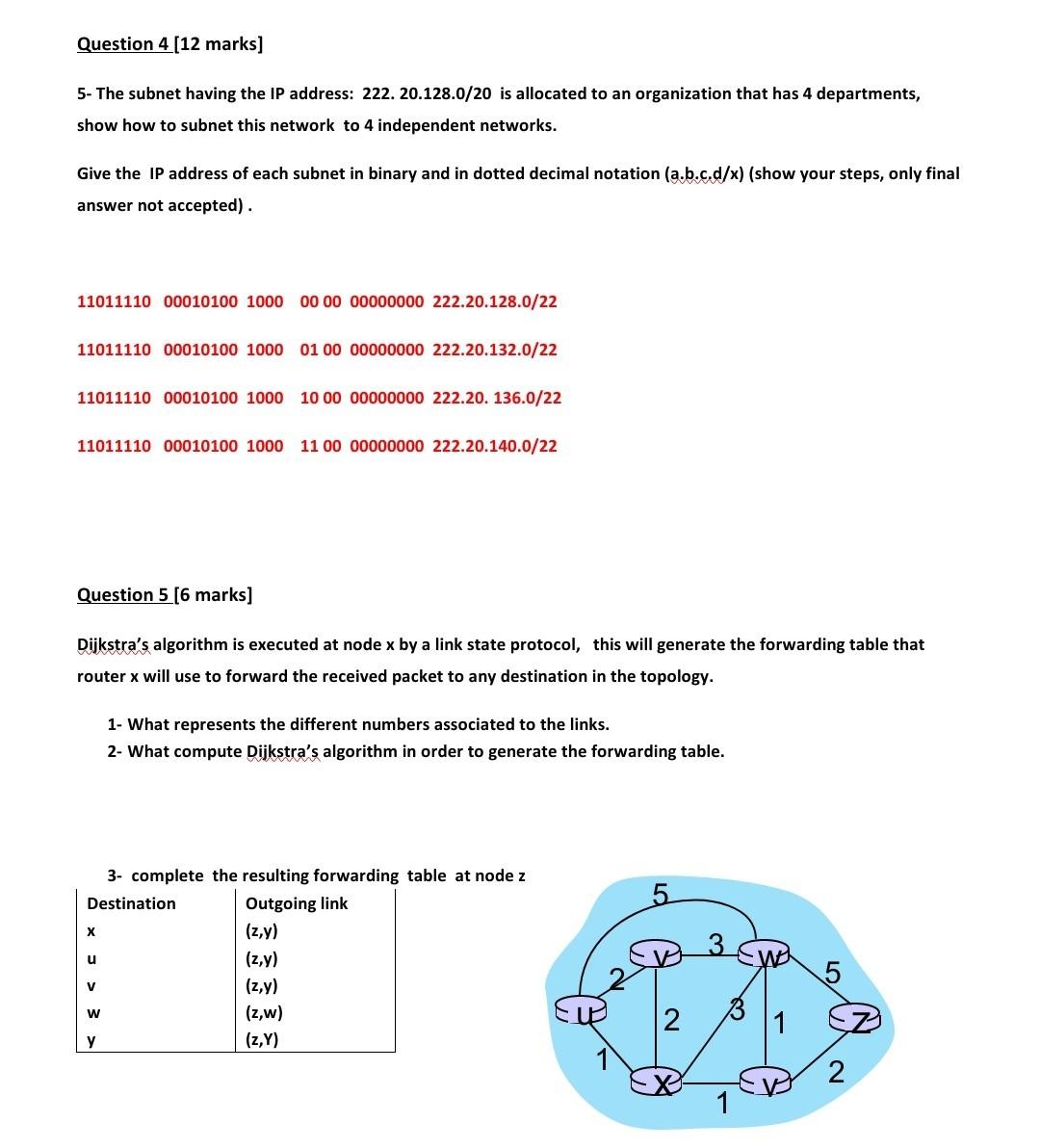 Solved Question 4 [12 marks] 5- The subnet having the IP | Chegg.com