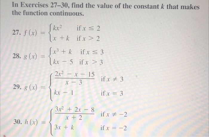 Solved In Exercises 27-30, find the value of the constant k | Chegg.com