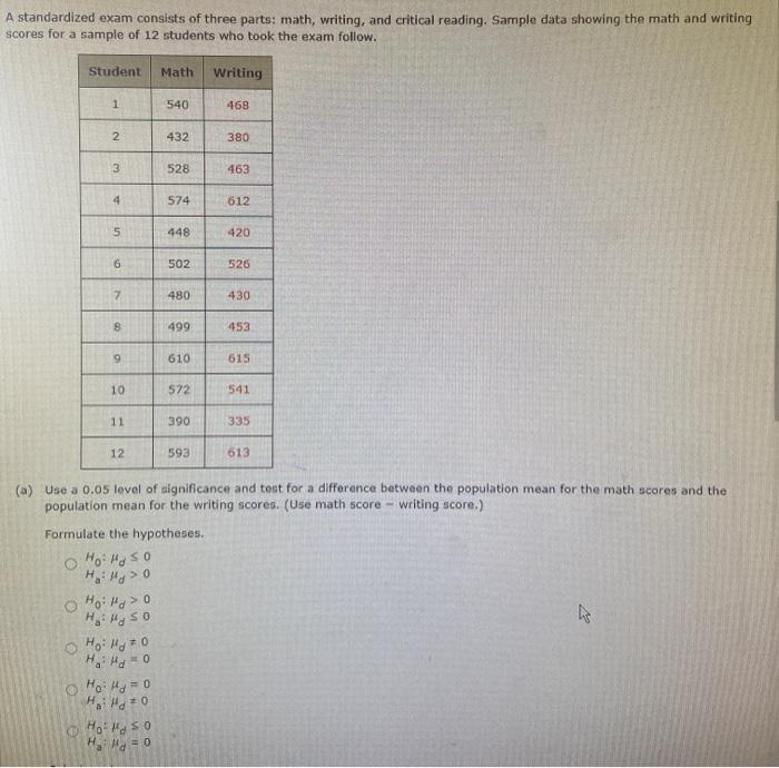 Solved A standardized exam consists of three parts: math, | Chegg.com