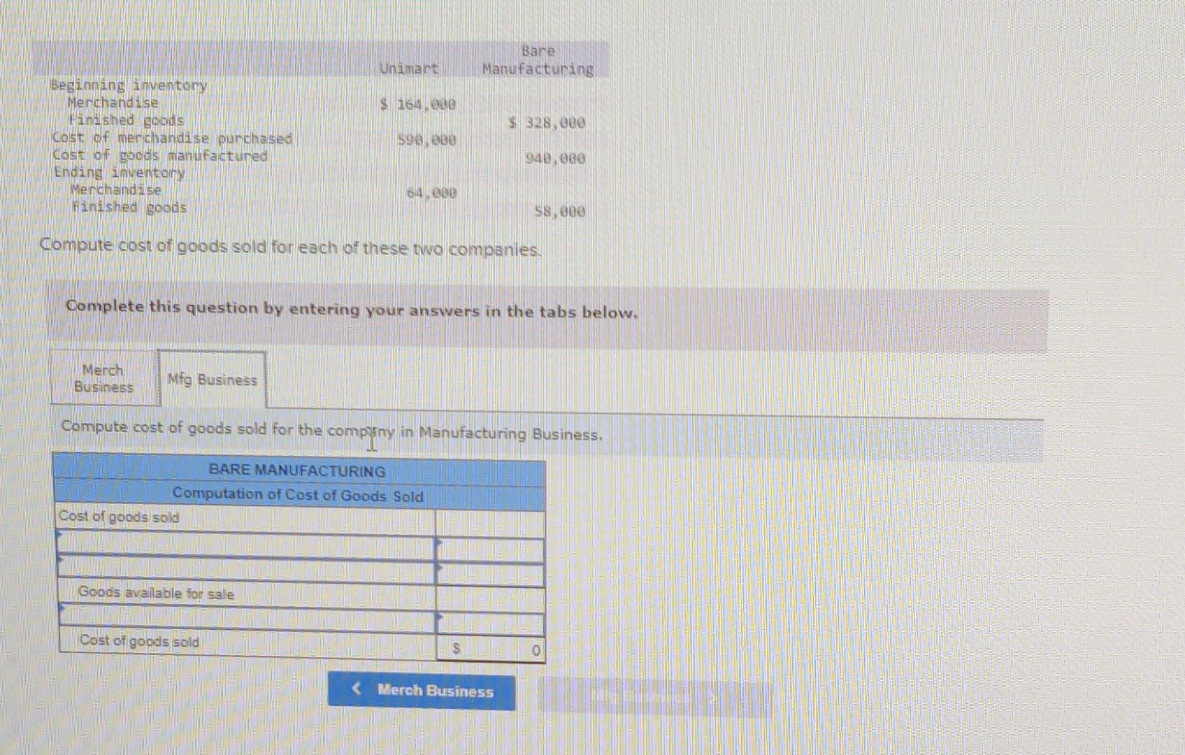 Solved Beginning inventory Merchandise Finished goods Cost | Chegg.com