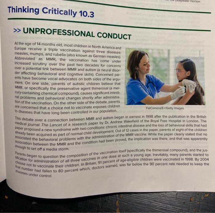 Solved Thinking Critically 10.3 >> UNPROFESSIONAL CONDUCT | Chegg.com