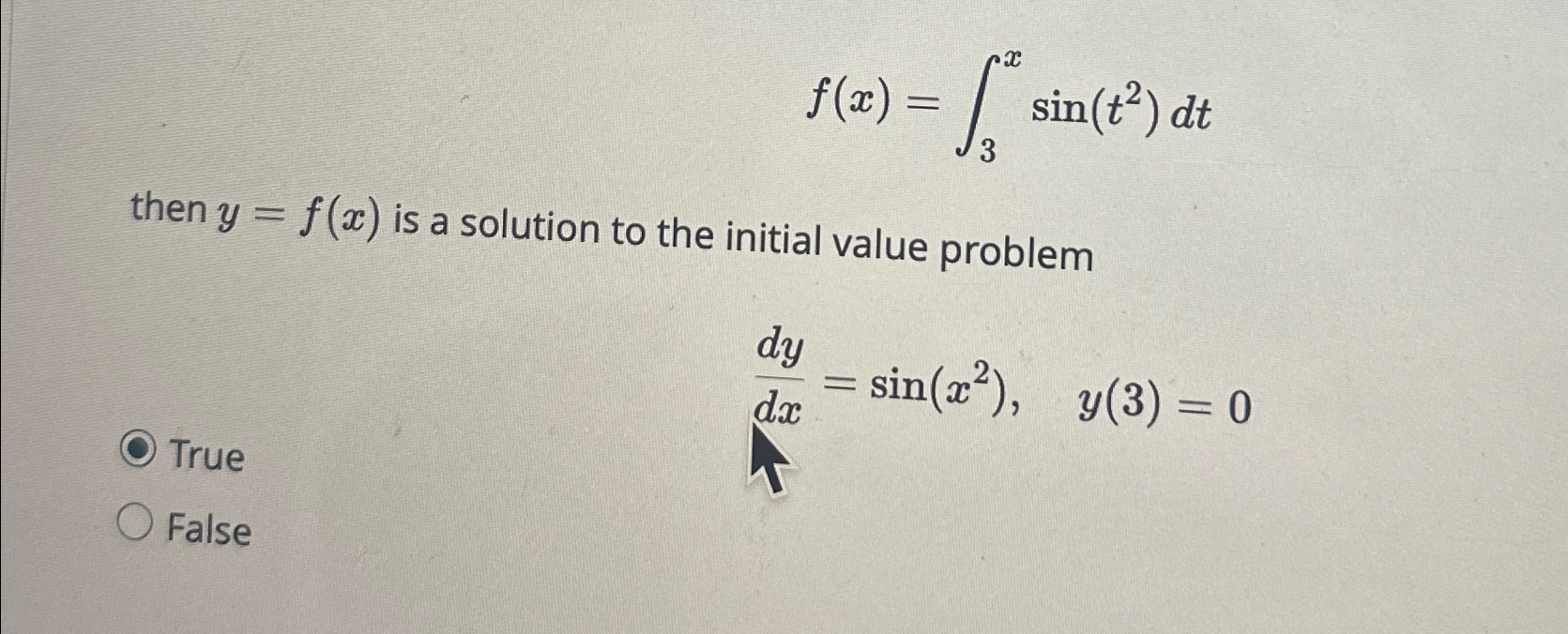 Solved f(x)=∫3xsin(t2)dtthen y=f(x) ﻿is a solution to the | Chegg.com