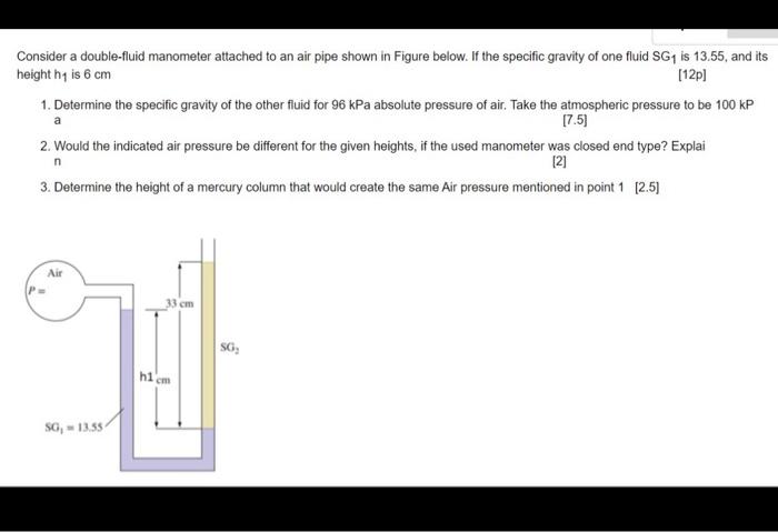 Solved Consider a double-fluid manometer attached to an air | Chegg.com