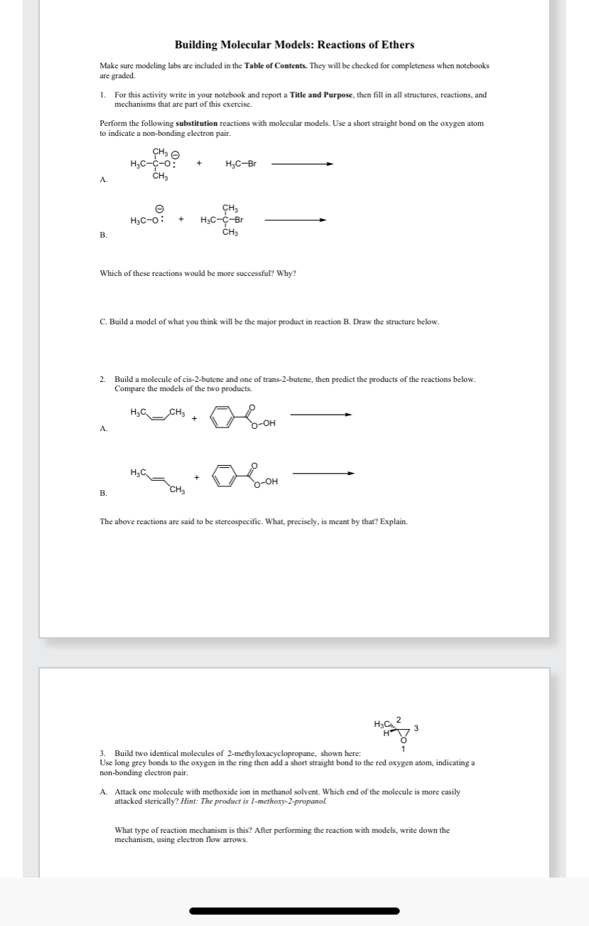 Solved Building Molecular Models: Reactions of EthersMake | Chegg.com
