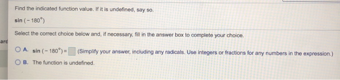Solved Find the indicated function value. If it is | Chegg.com
