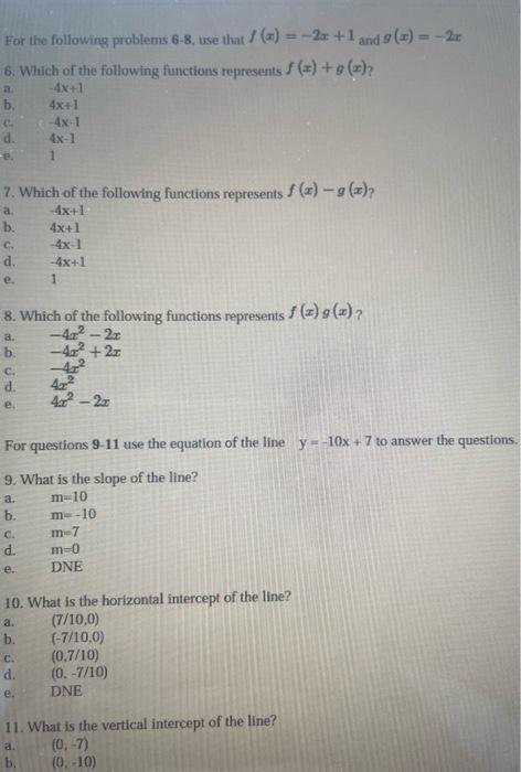 Solved For the following problems 6-8, use that f(x)=−2x+1 | Chegg.com