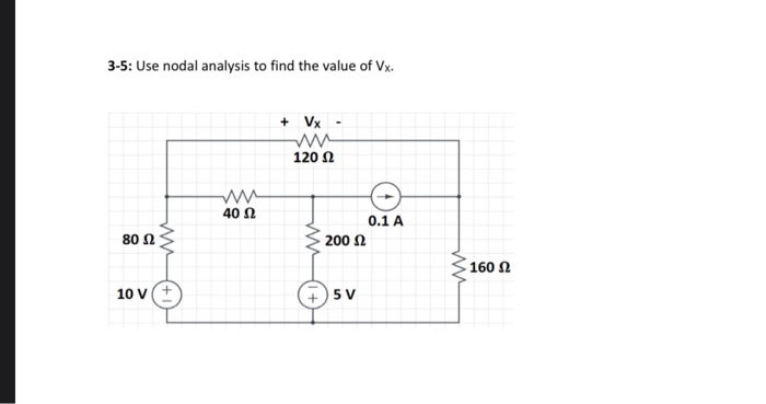 Solved 3-5: Use nodal analysis to find the value of Vx. + Vx | Chegg.com