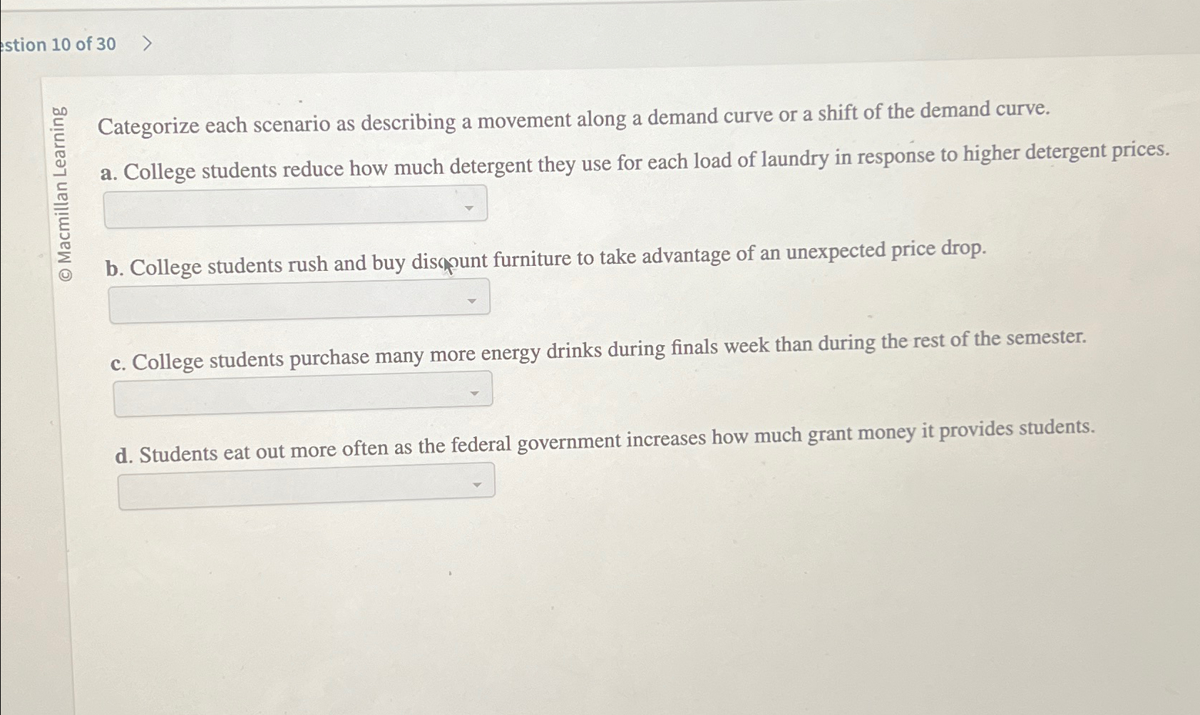 Solved stion 10 of 30Categorize each scenario as describing | Chegg.com Solved stion 10 of 30Categorize each scenario as describing | Chegg.com