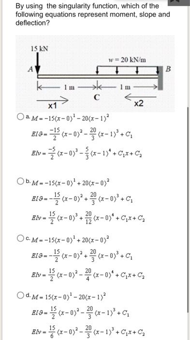 Solved By using the singularity function, which of the | Chegg.com
