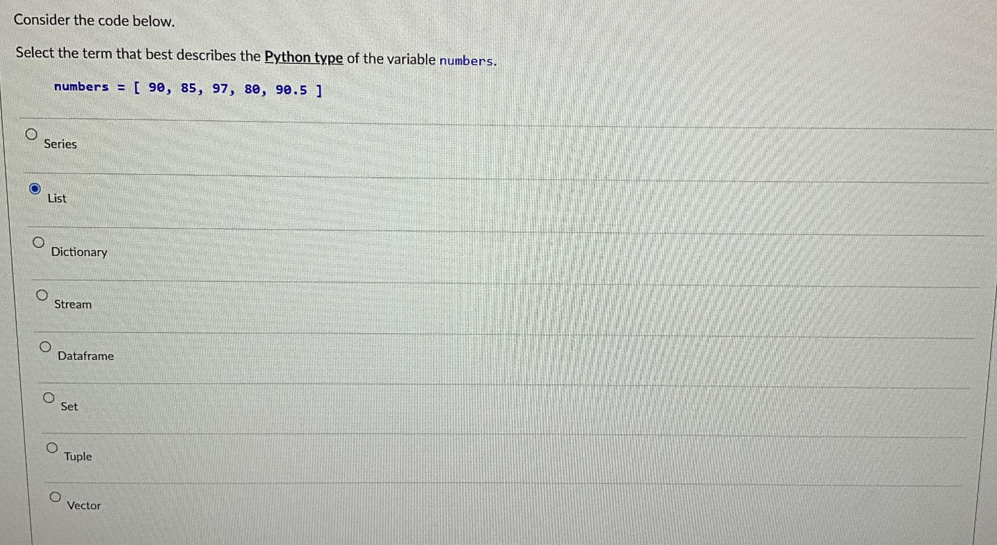 Solved Consider the code below.Select the term that best | Chegg.com