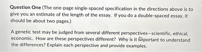 Solved Question One (The one-page single-spaced | Chegg.com