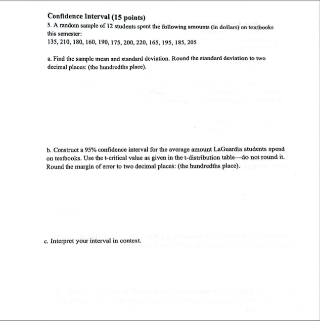 Solved Confidence Interval (15 ﻿points)5. ﻿A random sample | Chegg.com