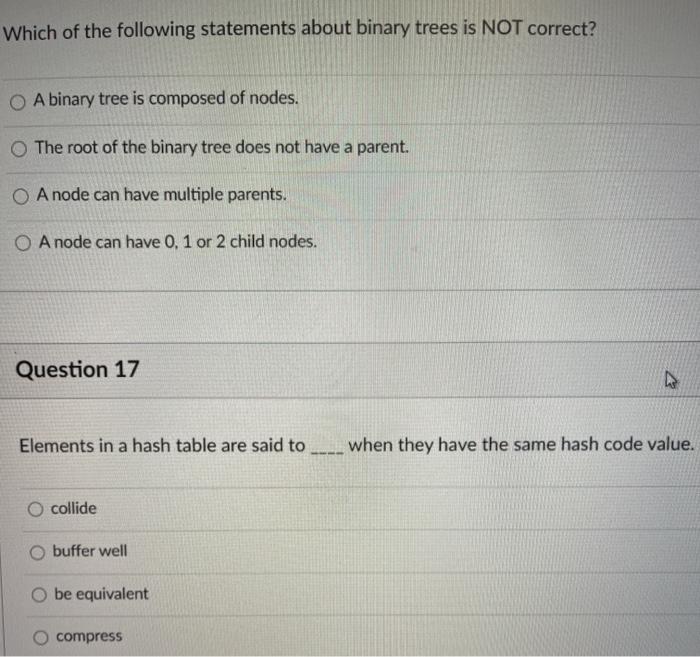Solved Which Of The Following Statements About Binary Trees